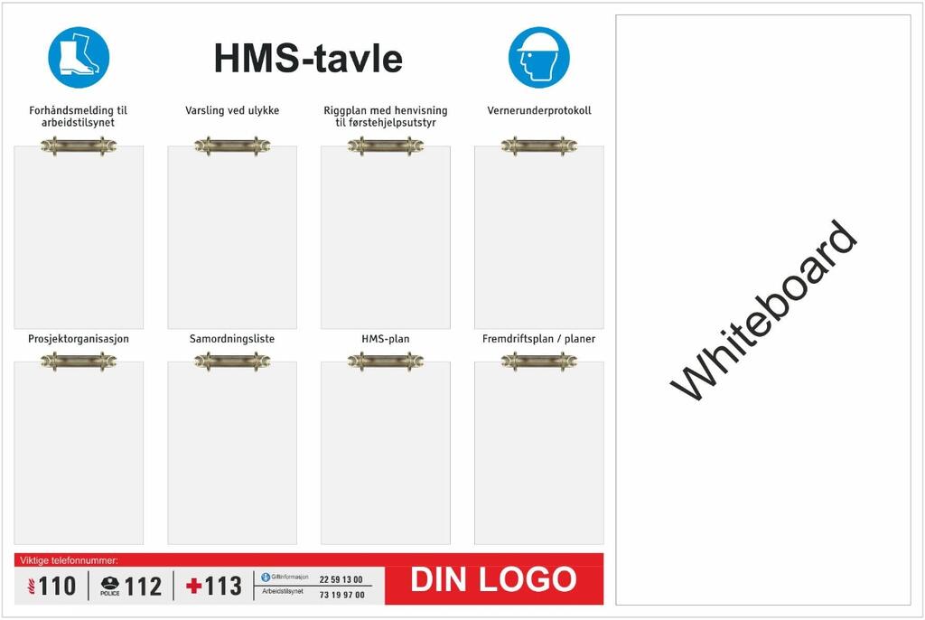HMS-tavle med Whiteboard - Arbeidsmiljøsenteret