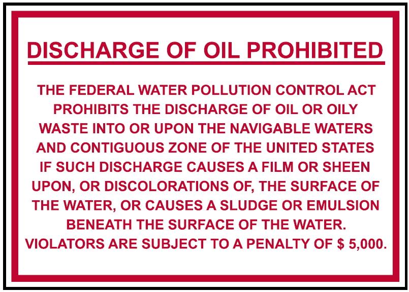 Discharge of oil prohibited 300 x 200 mm - PET - Arbeidsmiljøsenteret