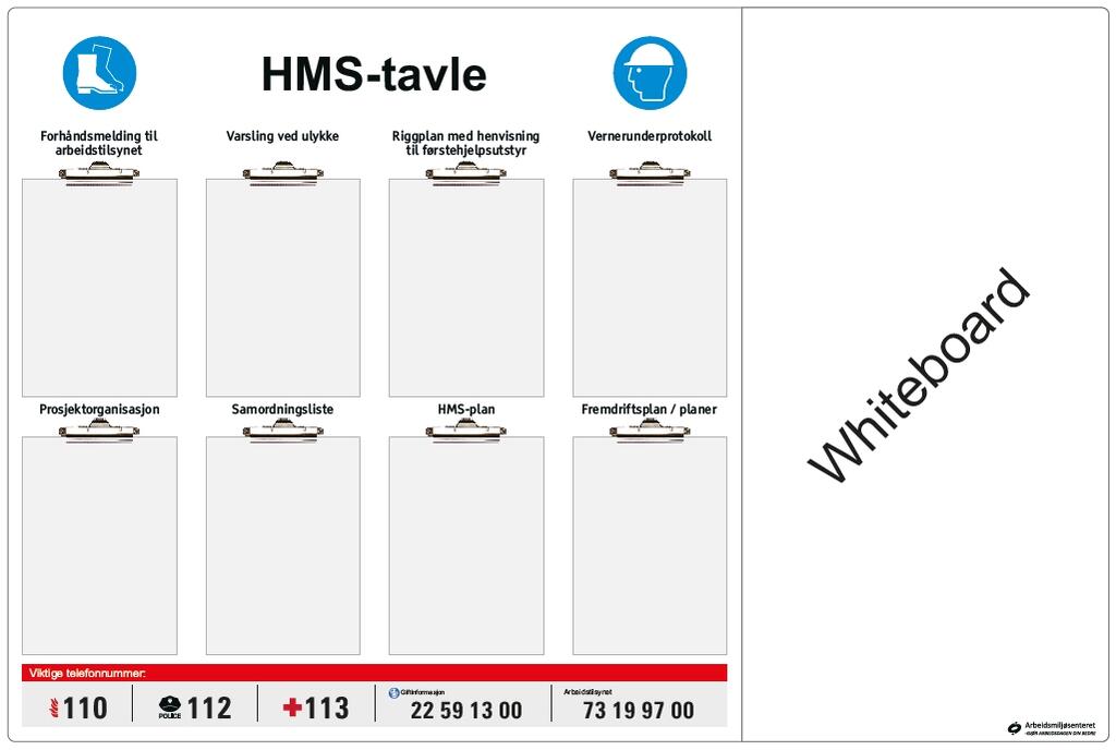 HMS-tavle med Whiteboard - Arbeidsmiljøsenteret